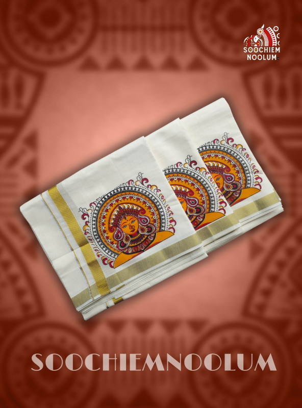 Premium Off-White Printed Designer Dhoti | Soochiem Noolum